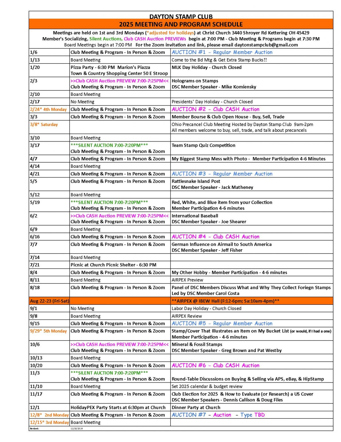 Calendar of Events - Dayton Stamp Club